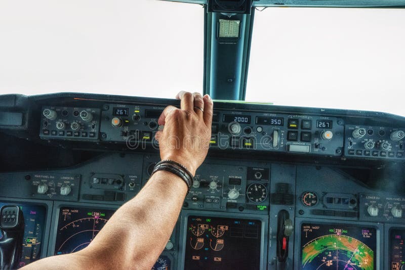 Pilot Hand Operate a Switch on Aircraft Panels. Stock Photo - Image of ...