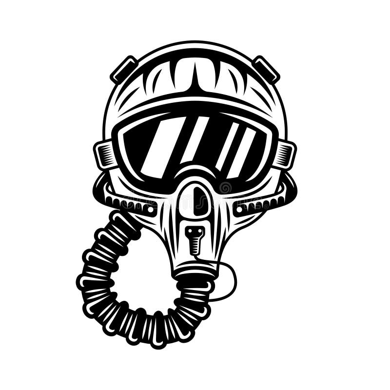 Pilot Helmet Vector Illustration in Vintage Monochrome Style Isolate on ...