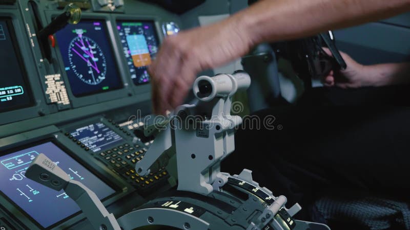 Pilot Holding Hand on the Thrust Lever Handle for Engine Control of ...