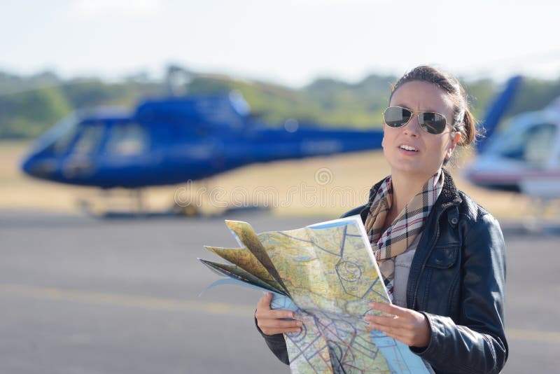 Pilot Holding Map with Background Planes Stock Image - Image of airman ...