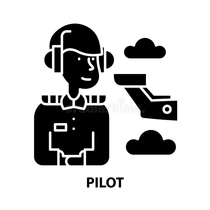 Pilot Icon, Black Vector Sign with Editable Strokes, Concept ...