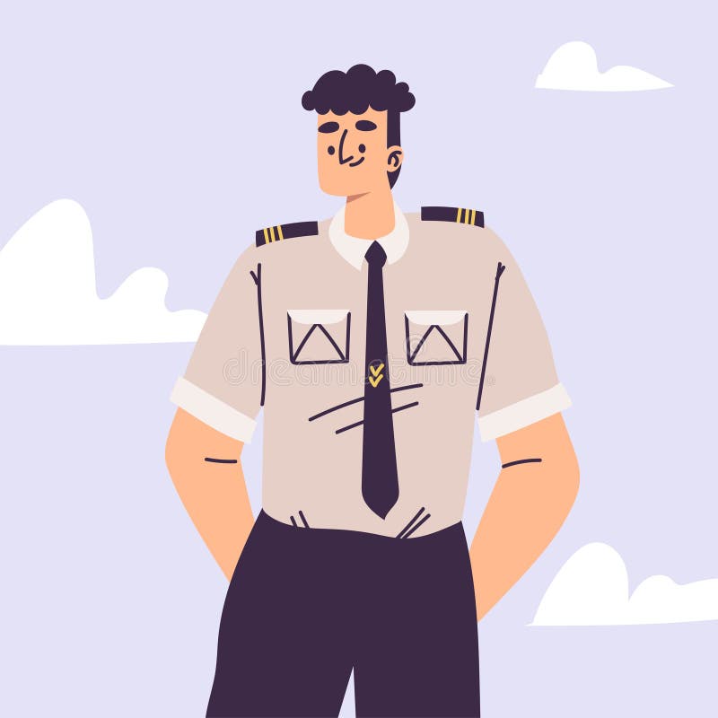Pilot Man Character in Uniform with Tie Vector Illustration Stock ...