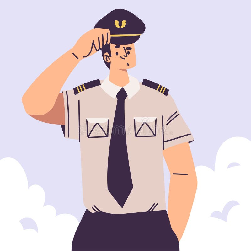 Pilot Man Character in Uniform with Tie Vector Illustration Stock ...