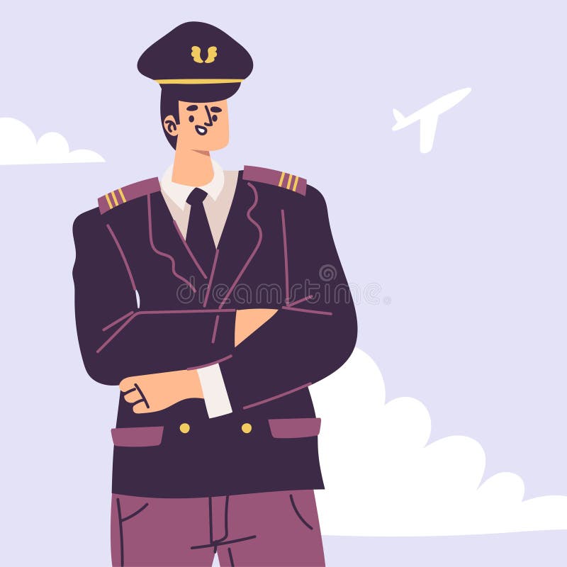 Pilot Man Character in Uniform with Tie Vector Illustration Stock ...