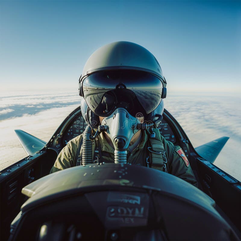 Pilot Navigates High Above the Clouds in a Military Jet during a ...