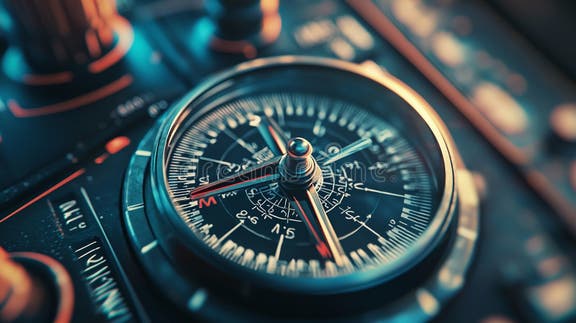 Pilot Navigates Using a Precision Navigation Compass in an Airplane ...