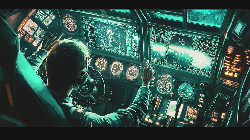 Pilot Operates Advanced Cockpit Controls with Precision and Focus for ...