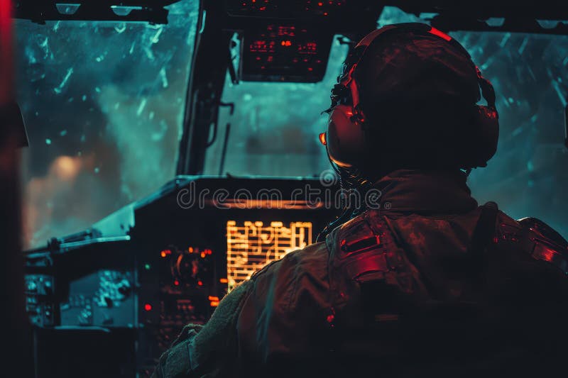 Pilot Operates Helicopter during Night Mission Stock Photo - Image of ...