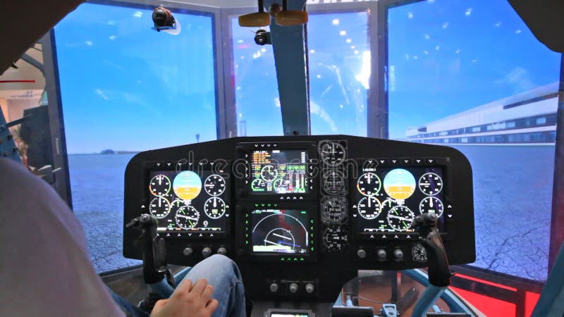 Pilot Operates Helicopter Simulator during Stock Video - Video of ...