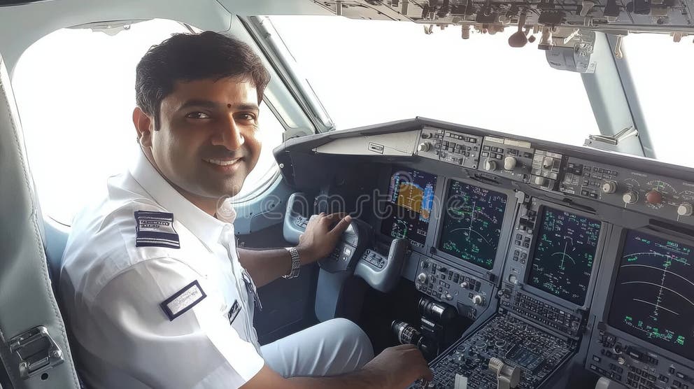 Pilot Operating an Aircraft Cockpit with Advanced Control Systems and ...