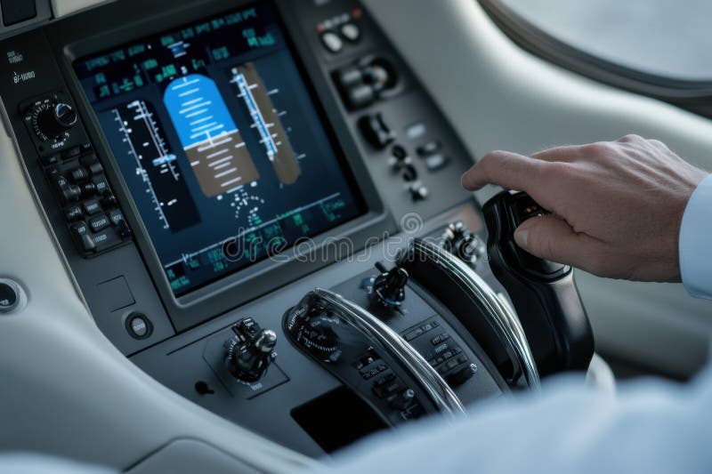 Pilot Operating Flight Controls and Instruments in the Cockpit during a ...