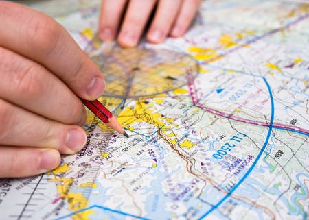 Pilot Plotting a Course on a Map Stock Image - Image of bearing, close ...