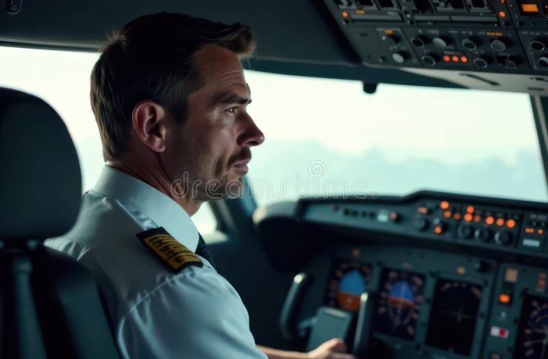Pilot Prepares for Takeoff while Focusing on Instrument Panel in ...
