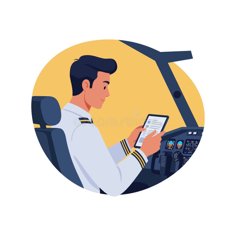 Pilot Reading Checklist in Airplane Cockpit Vector Illustration with ...