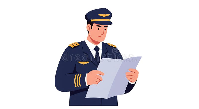 Pilot Reading Document in Uniform Preparing for Flight Stock ...