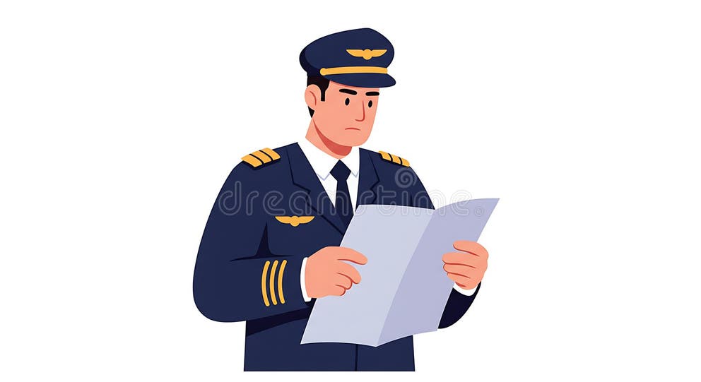 Pilot Reading Document in Uniform Preparing for Flight Stock ...