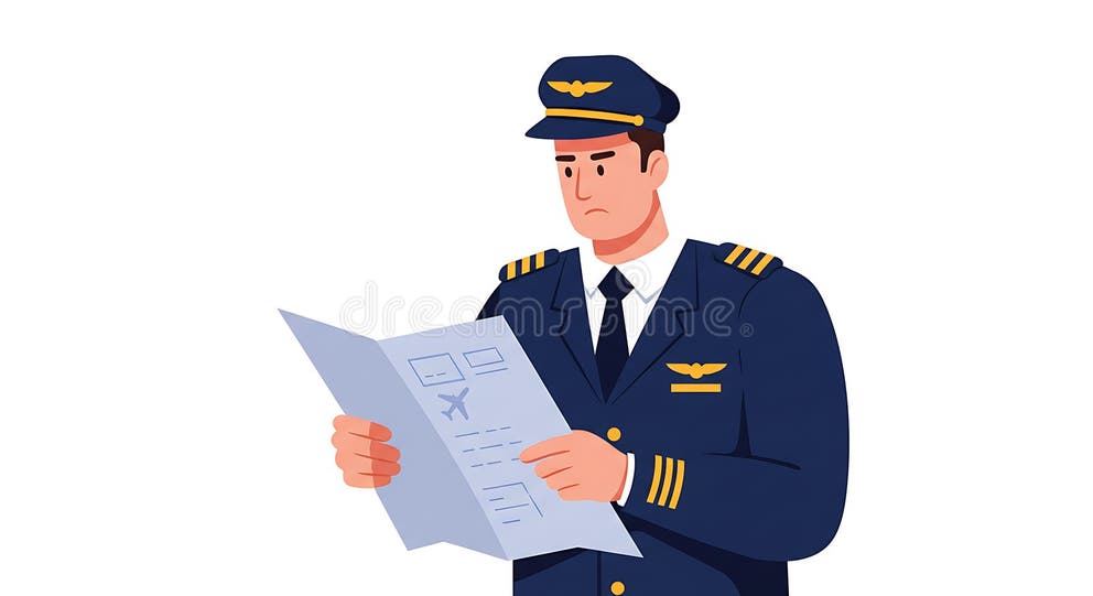 Pilot Reading Flight Plan Information before Flight Stock Illustration - Illustration of ...