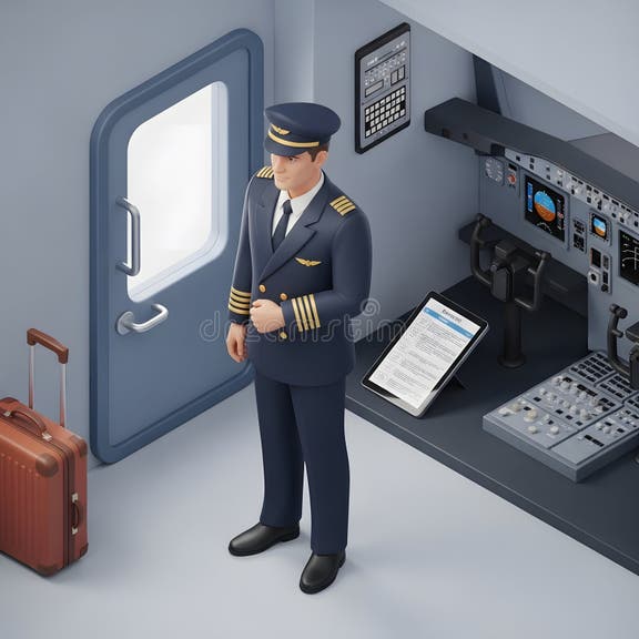 Pilot Ready for Flight: a 3D Render of a Pilot in a Cockpit Stock ...