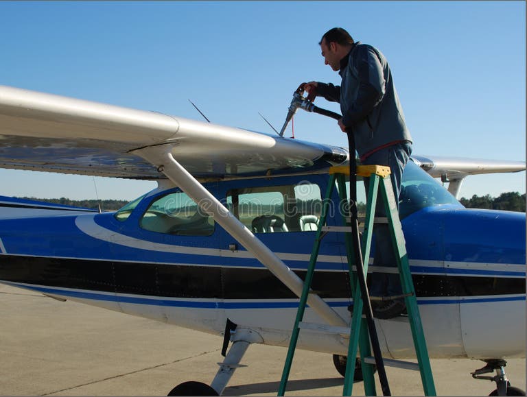 Pilot Refueling Small Airplane Stock Image - Image of propeller, pilot ...