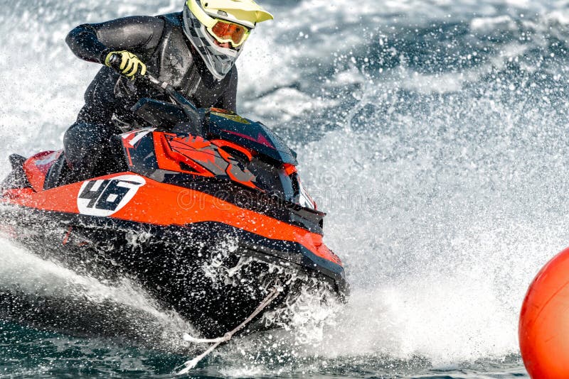 Jetski Pilot is Competing at High Speed Editorial Stock Photo - Image ...