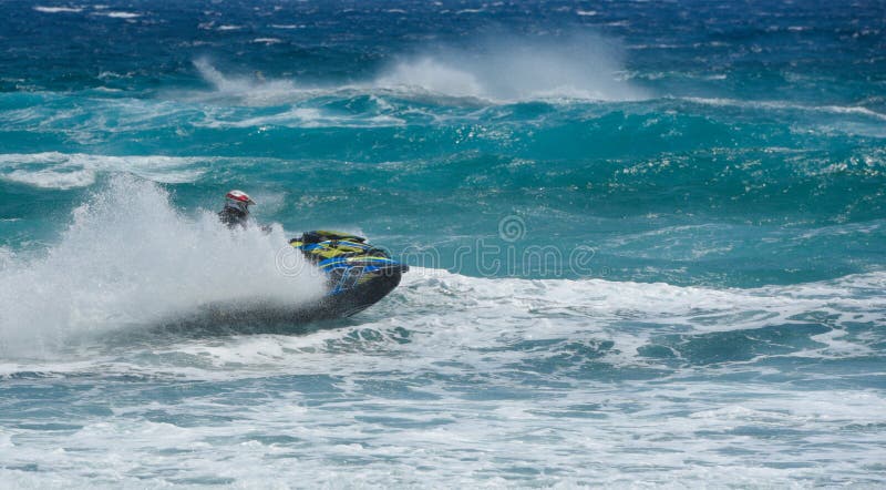 Pilot Riding Jet Ski Making Splash in Ocean Waves Stock Illustration - Illustration of racing ...