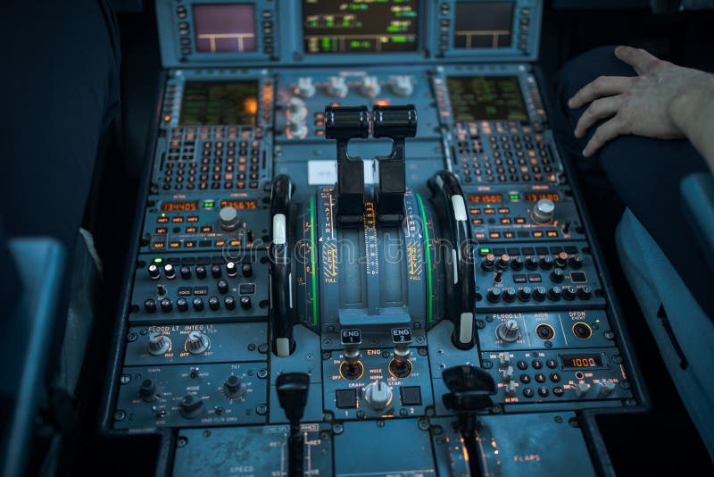 Airliner Airplane Flight Cockpit during Takeoff Stock Image - Image of ...