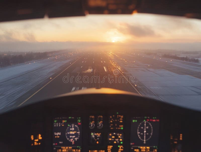 Pilot S View: Sunset on Runway Stock Photo - Image of navigational ...
