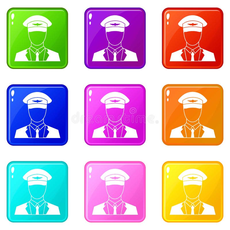 Pilot icons set stock vector. Illustration of face, profession - 96431112
