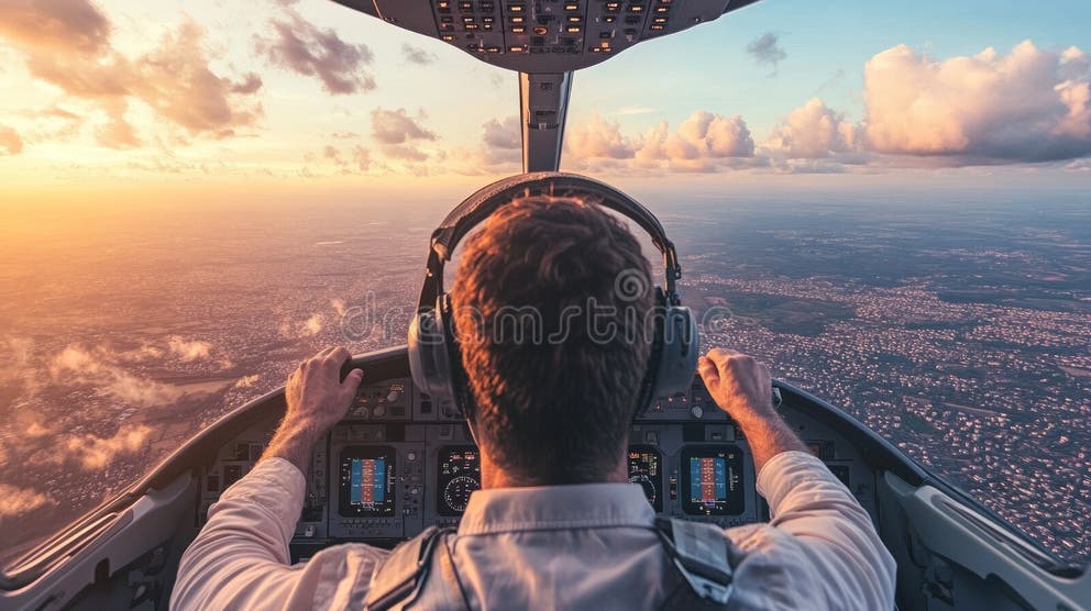 A Pilot Sits in the Cockpit, Focused on the Instruments while Taking in ...