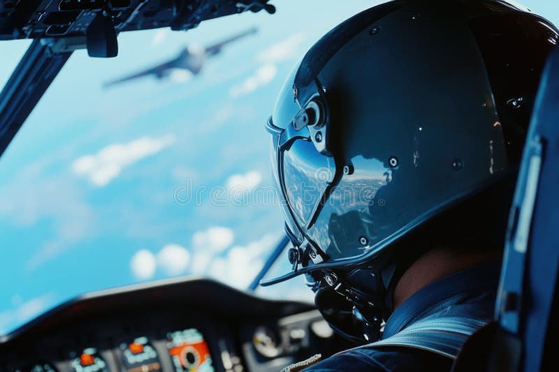 A Pilot Sitting in the Cockpit of an Aircraft, Focused on Navigating ...