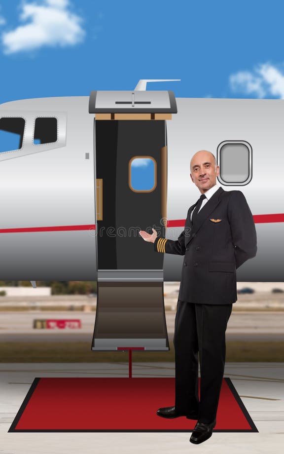 Pilot Standing at the Door of a Private Jet Stock Photo - Image of ...