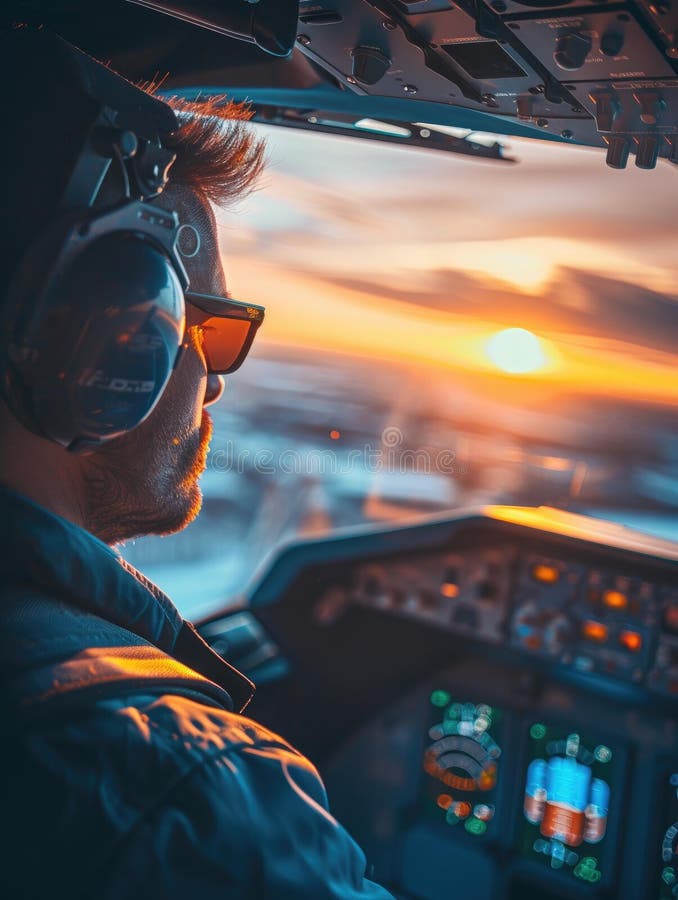 A Pilot Stares at Horizon Preflight Embodying Calm Readiness Stock ...