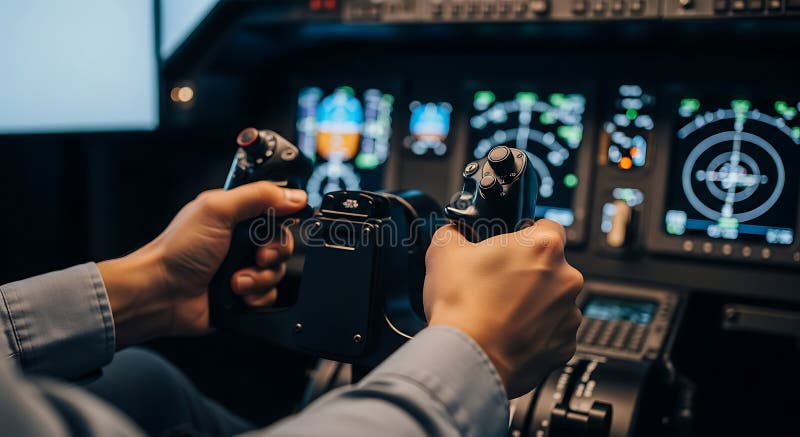 Pilot Steering Aircraft Cockpit Simulator Controls Stock Image - Image ...