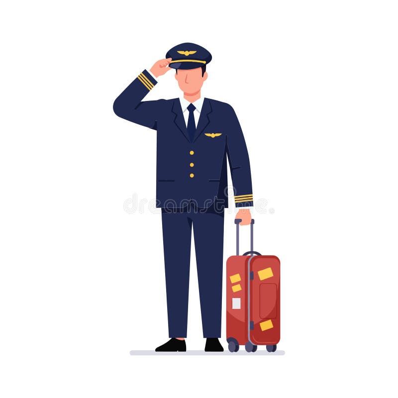 Pilot in Uniform Saluting with Luggage in a Flat and Minimal Design ...