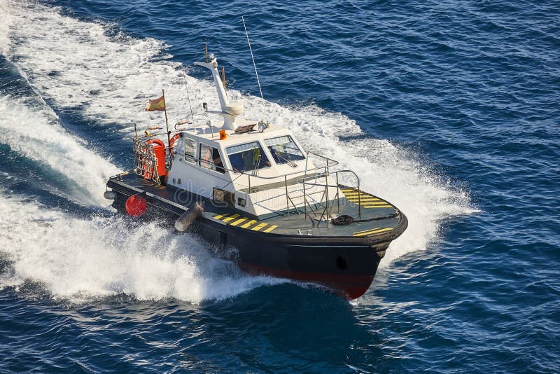 Pilot Vessel Operating on the Sea. Harbor Maritime Control. Nautical ...