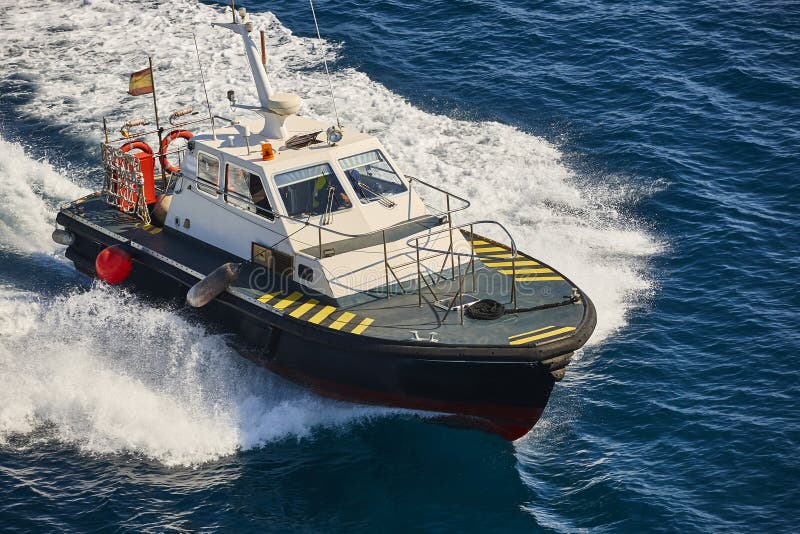 Pilot Vessel Operating on the Sea. Harbor Maritime Control. Nautical ...