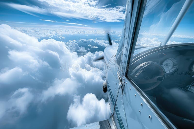 A Pilot is View from the Cockpit of an Airplane Flying Above the Clouds ...