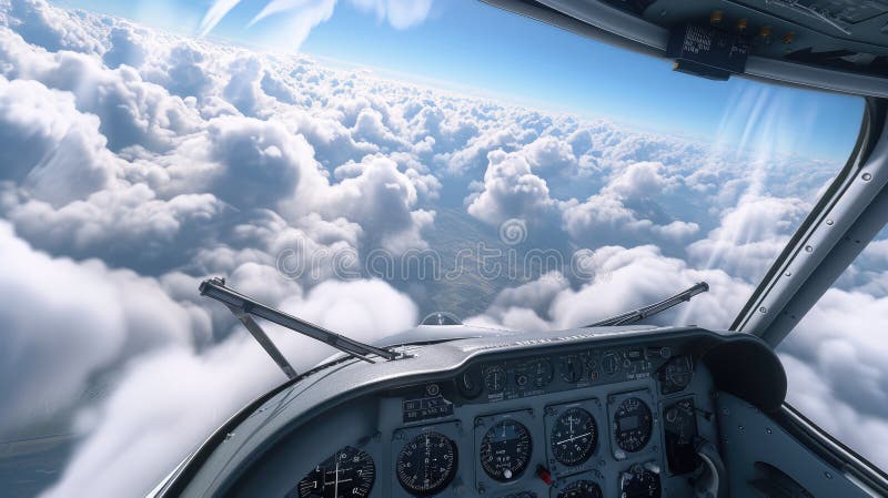 A Pilot is View from the Cockpit of an Airplane Flying Above the Clouds ...
