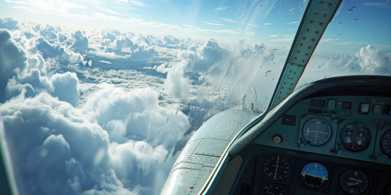 A Pilot is View from the Cockpit of an Airplane Flying Above the Clouds ...