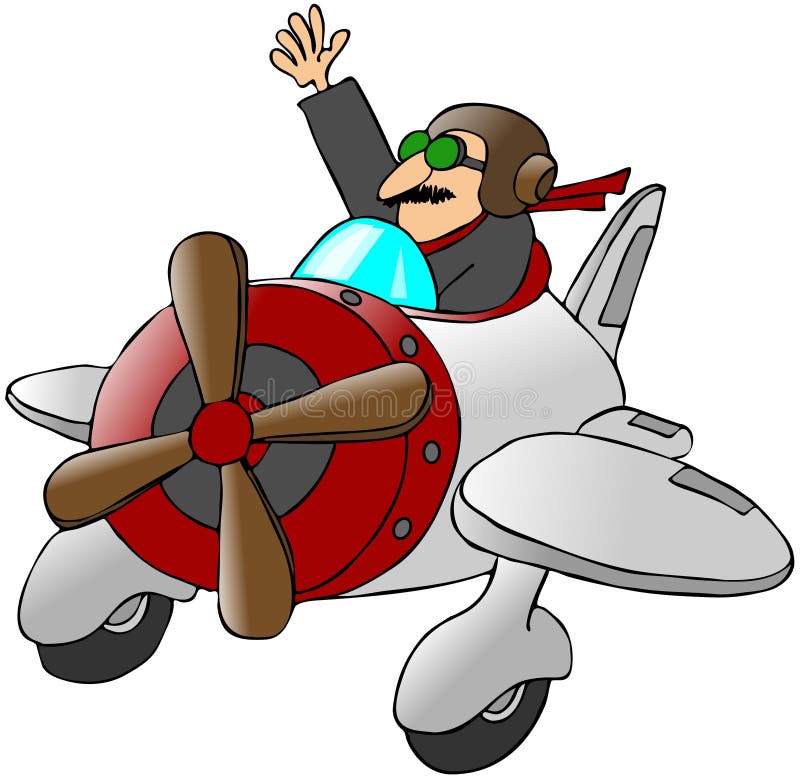 Pilot Waving from a Small Airplane Stock Illustration - Illustration of ...