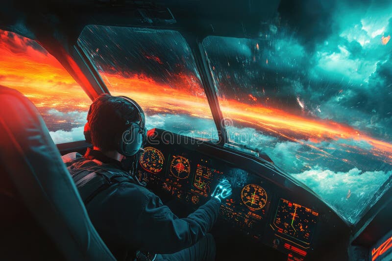 A Pilot Weaving through a Storm of Glowing Hail Stock Illustration ...