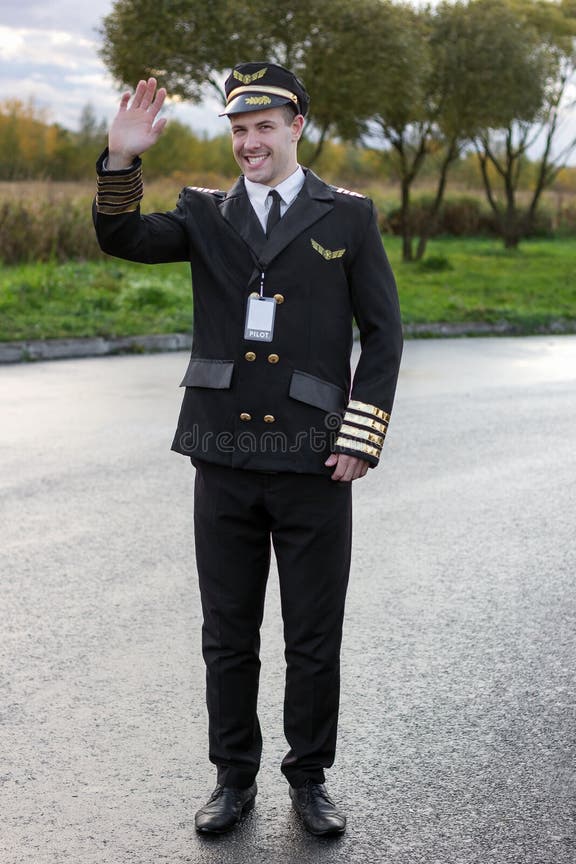 Pilot Welcomes Waving Commander Airline Aviator Stock Photo - Image of ...