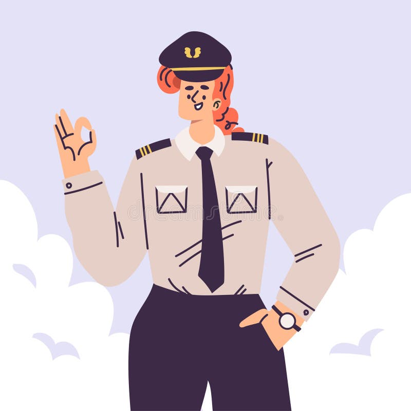 Pilot Woman Character in Uniform with Tie Vector Illustration Stock ...