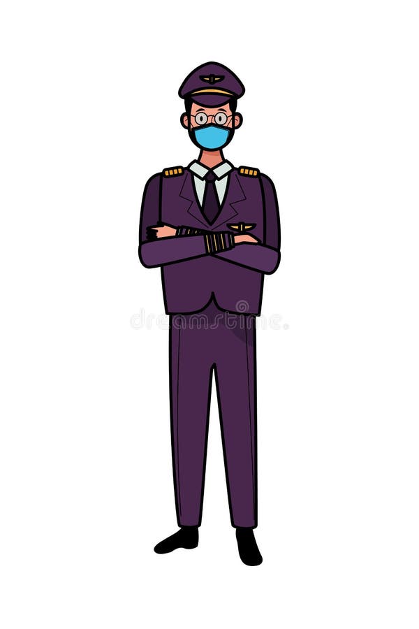 Pilot Worker Using Face Mask for Covid 19 Stock Vector - Illustration ...