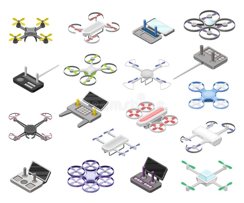 Pilotless Drone As Aerial Vehicle and Remote Control Panel Isometric ...