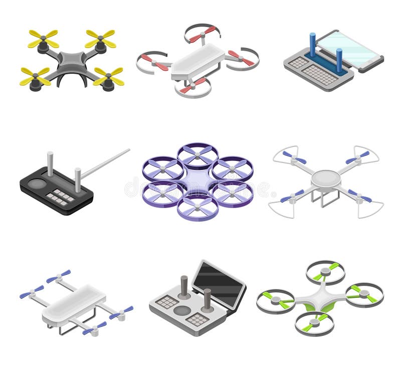 Pilotless Drone As Aerial Vehicle and Remote Control Panel Isometric ...