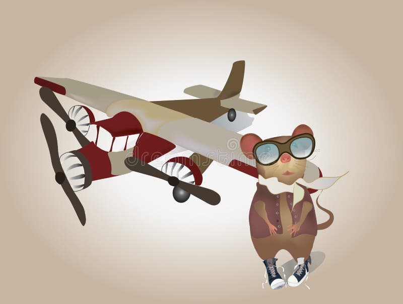 Piloto Mouse Dos Desenhos Animados No Uniforme Com Plano Ilustração do ...