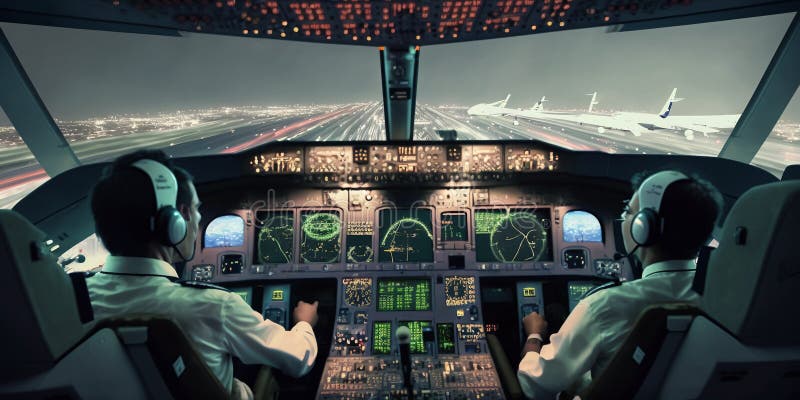 The Pilots are in the Airplane Cockpit with AI Generated. Stock ...