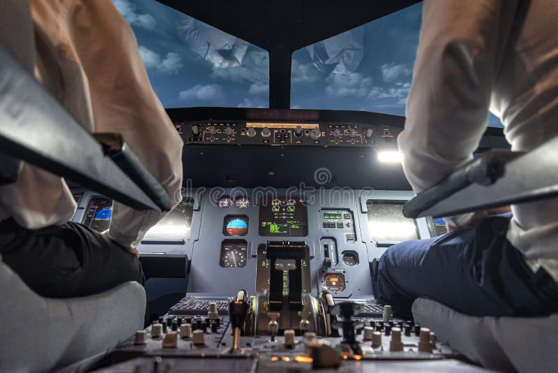 Pilots in a Cockpit of an Airplane Stock Image - Image of landing ...