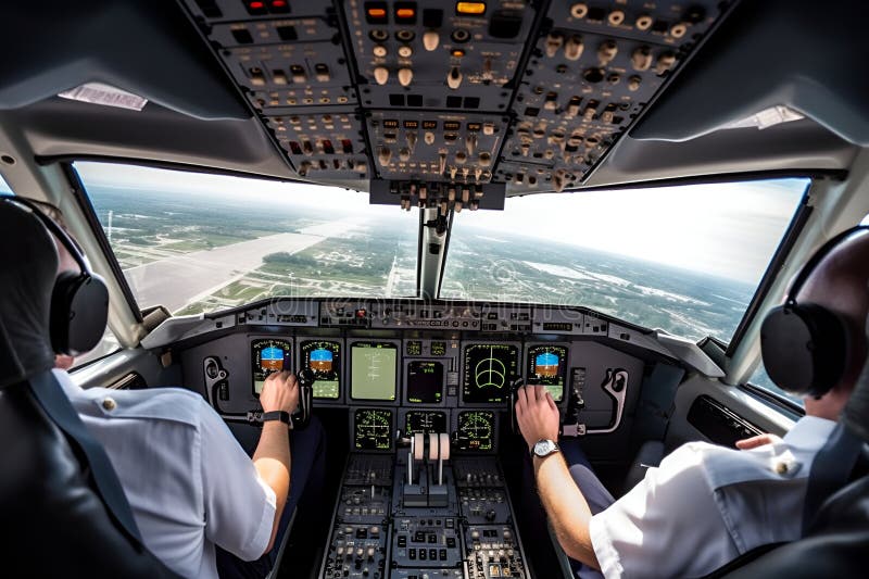 Pilots in cockpit stock illustration. Illustration of passenger - 280225332